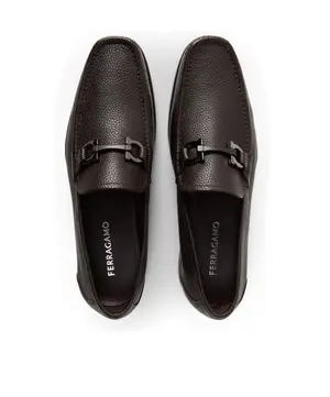 FERRAGAMO Grained Leather Loafer With Metal Horsebit Detail