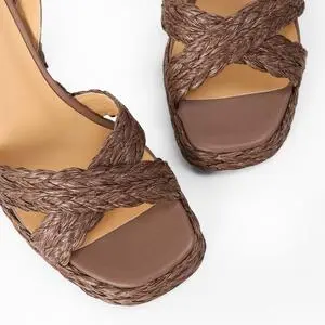 CastaÑer Woven Raffia Platform Block-heel Sandals