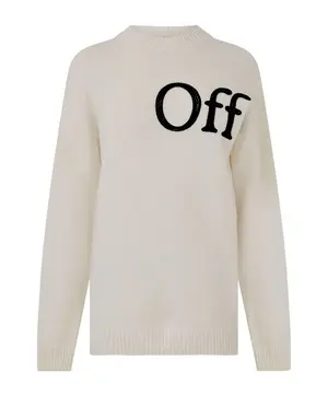 Off-White Crew Neck Knit Sweater With Graphic Detail - No