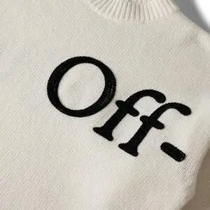 Off-White Crew Neck Knit Sweater With Graphic Detail
