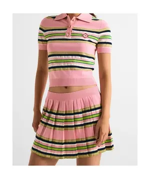 Casablanca Striped Knit Polo Shirt - Pink