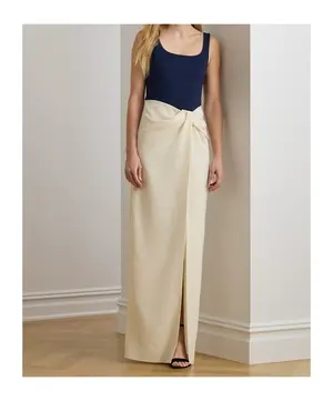 Ralph Lauren Twist-detail Two-tone Maxi Dress