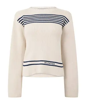 Balenciaga Off-white Striped Crew Neck Knit Sweater