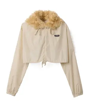 Miu Miu Technical Fabric And Shearling Trimmed Windbreaker - Ivory