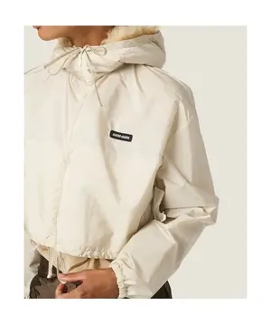 Miu Miu Technical Fabric And Shearling Trimmed Windbreaker - Ivory