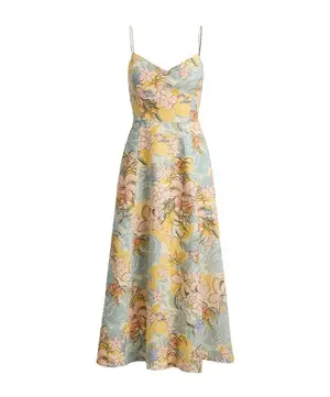Ralph Lauren Spaghetti Strap Floral Print Midi Dress - Nude