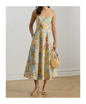 Ralph Lauren Spaghetti Strap Floral Print Midi Dress