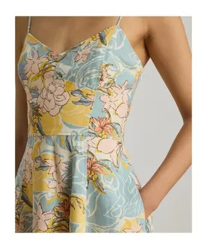 Ralph Lauren Spaghetti Strap Floral Print Midi Dress