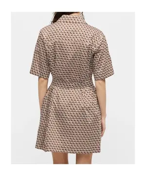 Max Mara Geometric Print Short Sleeve Collared Shirt Dress - Nude