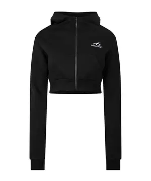 Balenciaga Cropped Zip-up Hooded Jacket - Black