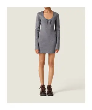 Miu Miu Double-layer Wool Dress With Bow Neckline