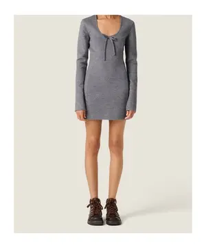 Miu Miu Double-layer Wool Dress With Bow Neckline