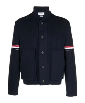Thom Browne Long Sleeve Jacket With Striped Cuffs - Navy Blue