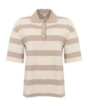Max Mara Striped Cotton Polo Shirt - Nude