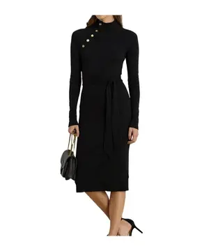 Ralph Lauren Rib-knit Mock Neck Dress With Button Trim - Black