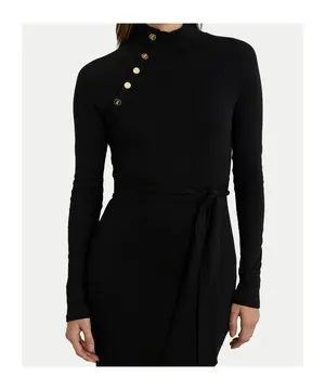 Ralph Lauren Rib-knit Mock Neck Dress With Button Trim