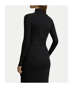 Ralph Lauren Rib-knit Mock Neck Dress With Button Trim