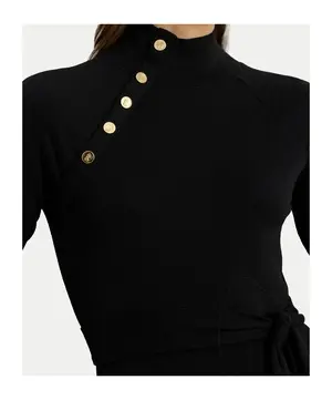 Ralph Lauren Rib-knit Mock Neck Dress With Button Trim