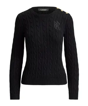 Ralph Lauren Cable Knit Crew Neck Jumper With Button Detail