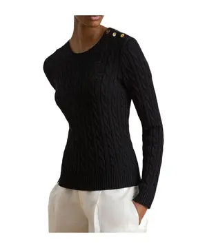Ralph Lauren Cable Knit Crew Neck Jumper With Button Detail