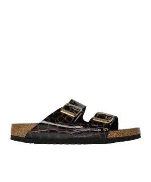 BIRKENSTOCK Glossy Crocodile-effect Slide Sandals With Metal Buckles