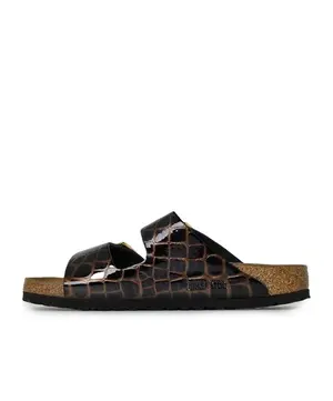BIRKENSTOCK Glossy Crocodile-effect Slide Sandals With Metal Buckles