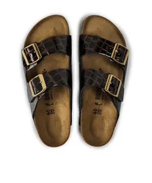 BIRKENSTOCK Glossy Crocodile-effect Slide Sandals With Metal Buckles