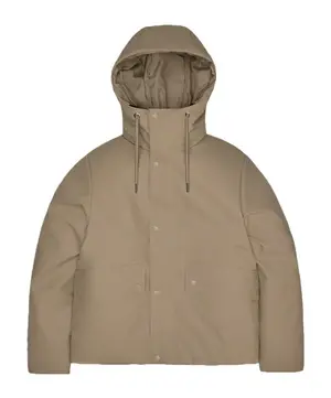 Rains Long-sleeved Snap-button Cotton Jacket With Drawstring Hood - Brown