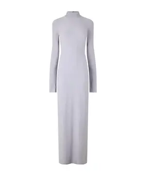 Norma Kamali Form-fitting Maxi Dress With Mock Neck And Long Sleeves - Gray