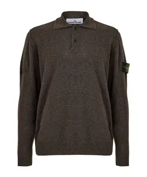Stone Island Brown Lapel Half-placket Long-sleeve Knitwear