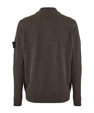 Stone Island Brown Lapel Half-placket Long-sleeve Knitwear