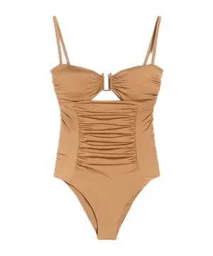 Max Mara Shiny Jersey Bandeau One-piece Swimsuit - Camel