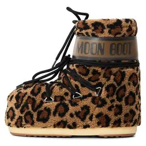 Moon Boot Leopard Print Fleece Lace-up Boots - Brown