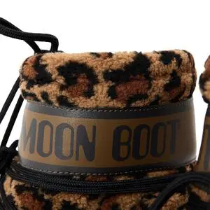 Moon Boot Leopard Print Fleece Lace-up Boots - Brown