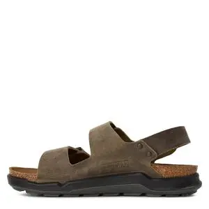 BIRKENSTOCK Distressed Leather Slide Sandals With Adjustable Buckles