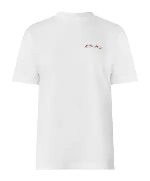 Off-White Crewneck Cotton Tee With Floral Embroidery And Print