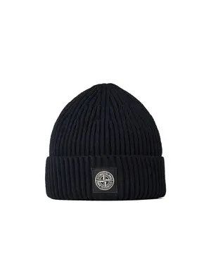 Stone Island Ribbed Knit Beanie - Black