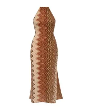 MC2 SAINT BARTH Zigzag Halterneck Maxi Dress - Brown