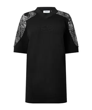 Off-White Short Sleeve Mini Dress With Lace Splicing