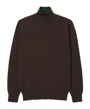 Lacoste Merino Wool Roll Neck Sweater - Brown