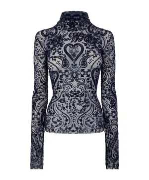 Off-White Lace Turtleneck Long Sleeve Top
