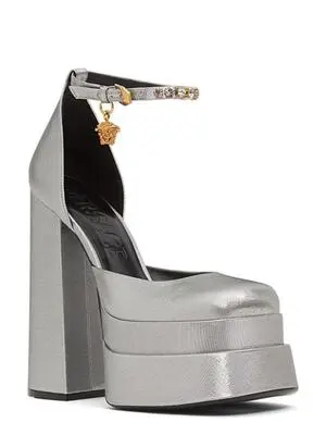 Versace Block Heel Mules With Ankle Strap