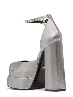 Versace Block Heel Mules With Ankle Strap