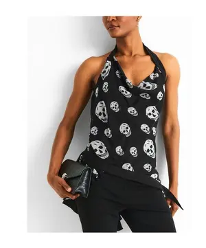Alexander McQueen Skull Print Asymmetrical Halterneck Dress