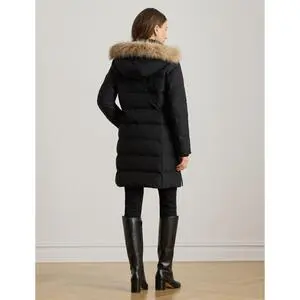 Ralph Lauren Hooded Midlength Down Coat With Fur Trim