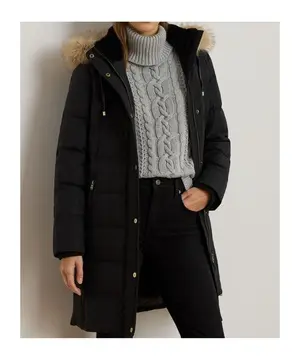 Ralph Lauren Hooded Midlength Down Coat With Fur Trim
