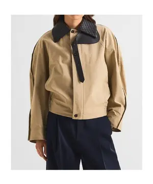Bottega Veneta Beige Softshell Jacket With Leather Trim