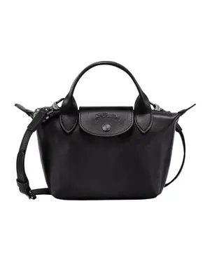 Longchamp Leather Handbag With Detachable Shoulder Strap - Black