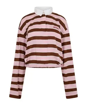 Prada Cropped Long-sleeve Rugby Polo Shirt With Stripes