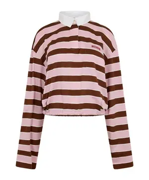 Prada Cropped Long-sleeve Rugby Polo Shirt With Stripes